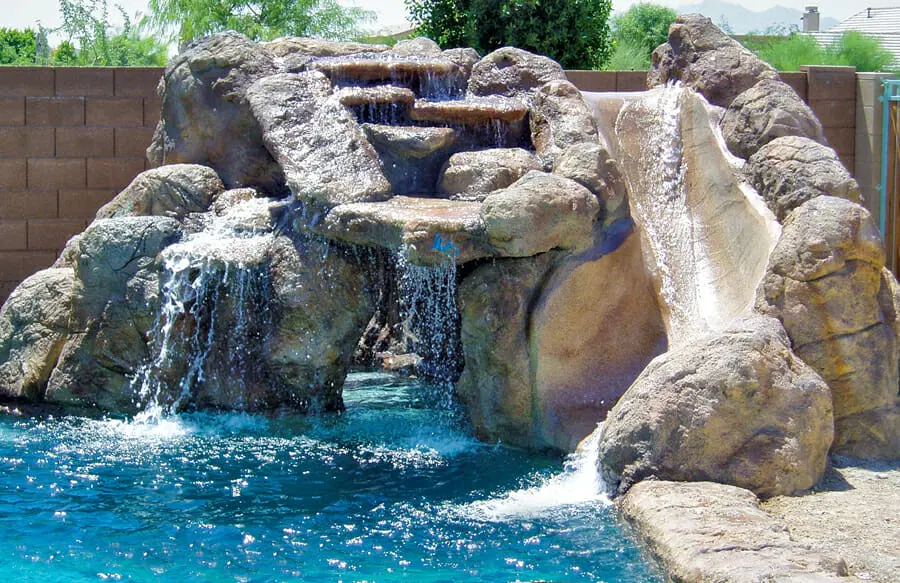 rock-waterfall-slide-pool-420a | Blue Haven Pools on the Gulf